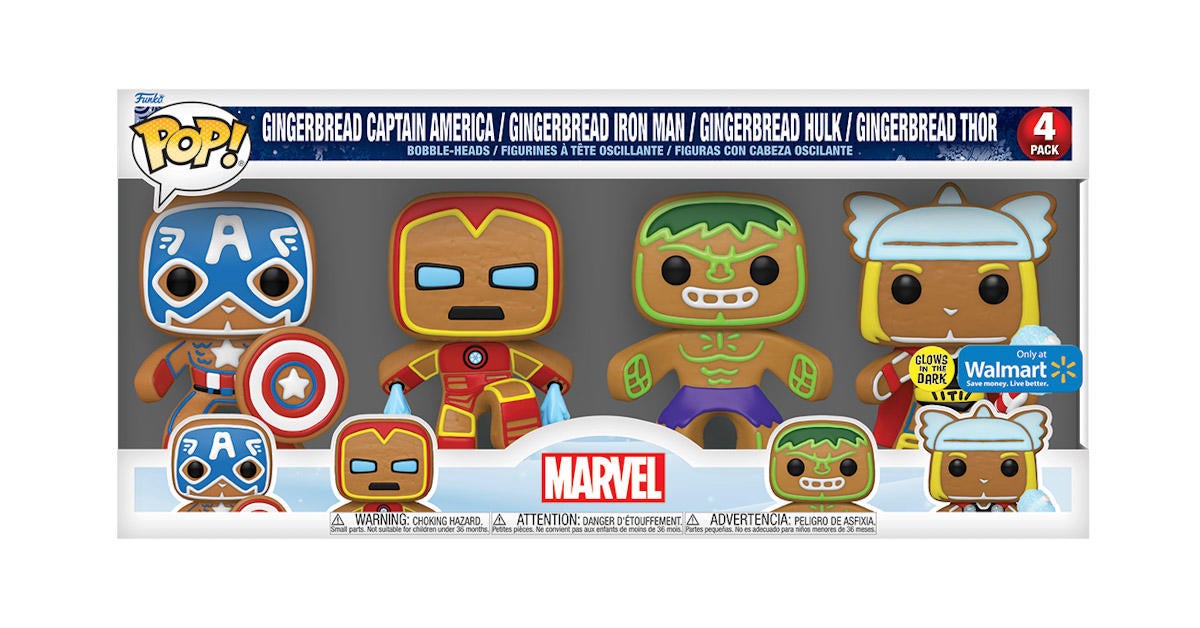 Marvel Gingerbread Avengers Funko Pops Glow In An Exclusive 4-Pack ...