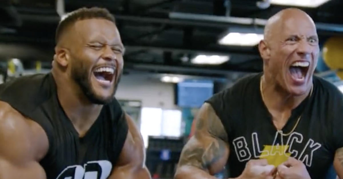 Black Adam's Dwayne Johnson Works Out With NFL Star Aaron Donald ...