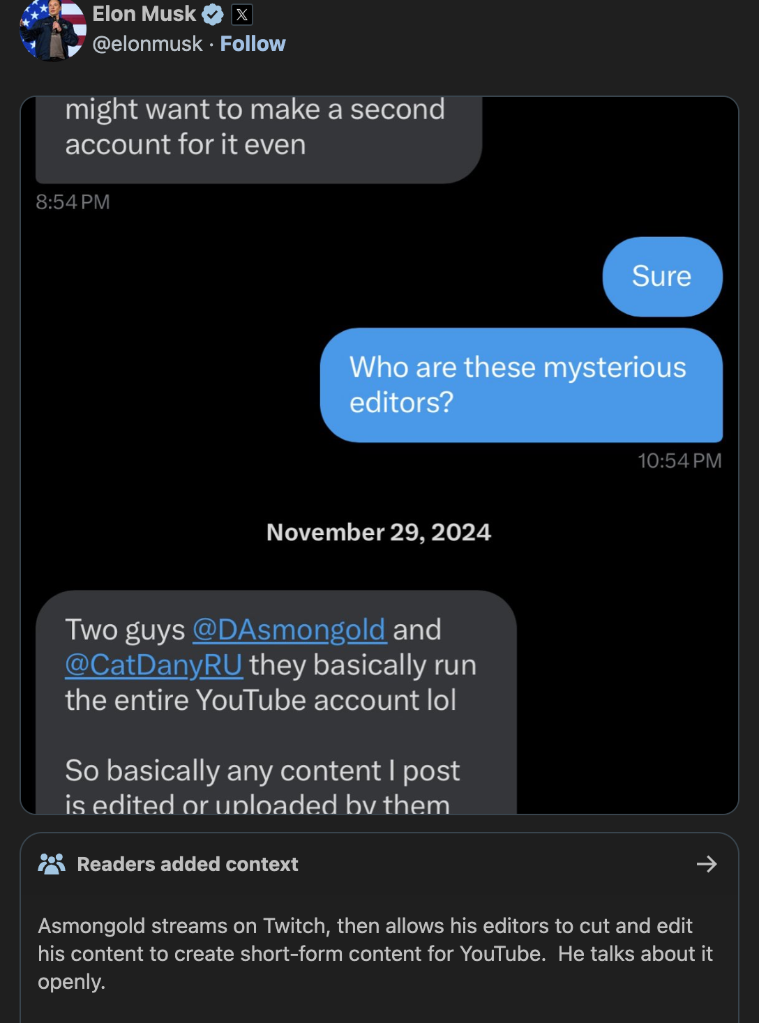 Asmongold Responds to Elon Musk Accusations: "Absolutely Uncalled For"