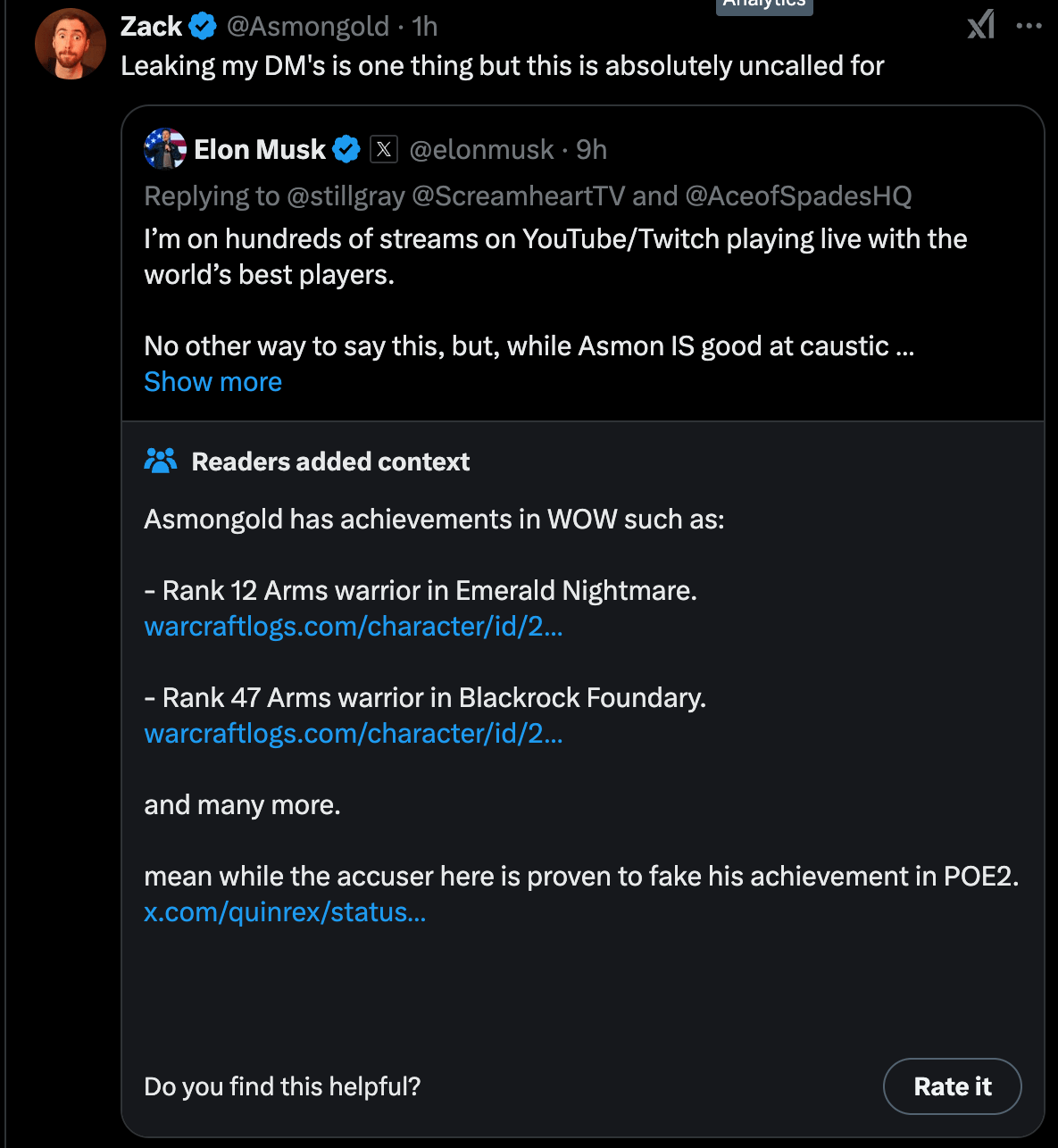 Asmongold Responds to Elon Musk Accusations: "Absolutely Uncalled For"